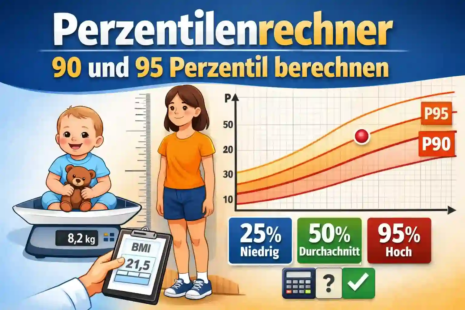 Perzentilenrechner, 90 Und 95 Perzentil Berechnen