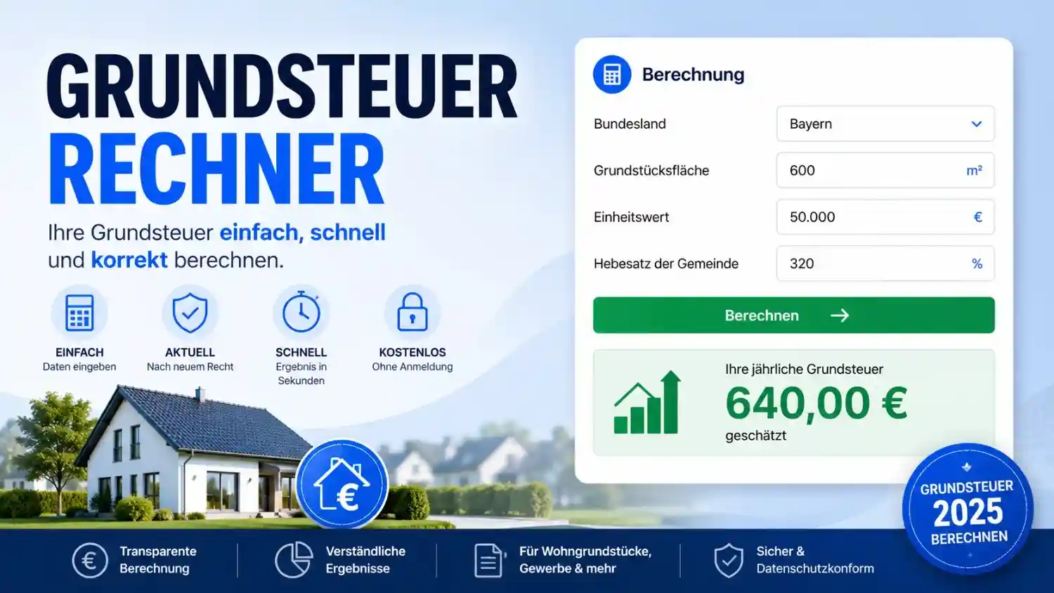 Grundsteuer Rechner 2025 & 2026 – Neue Grundsteuer Online Berechnen