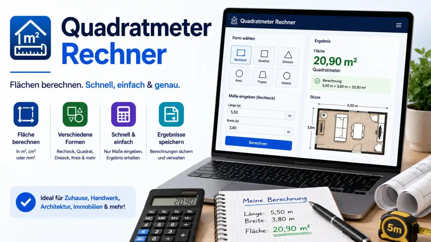Quadratmeter Rechner – M² Kostenlos Online Berechnen
